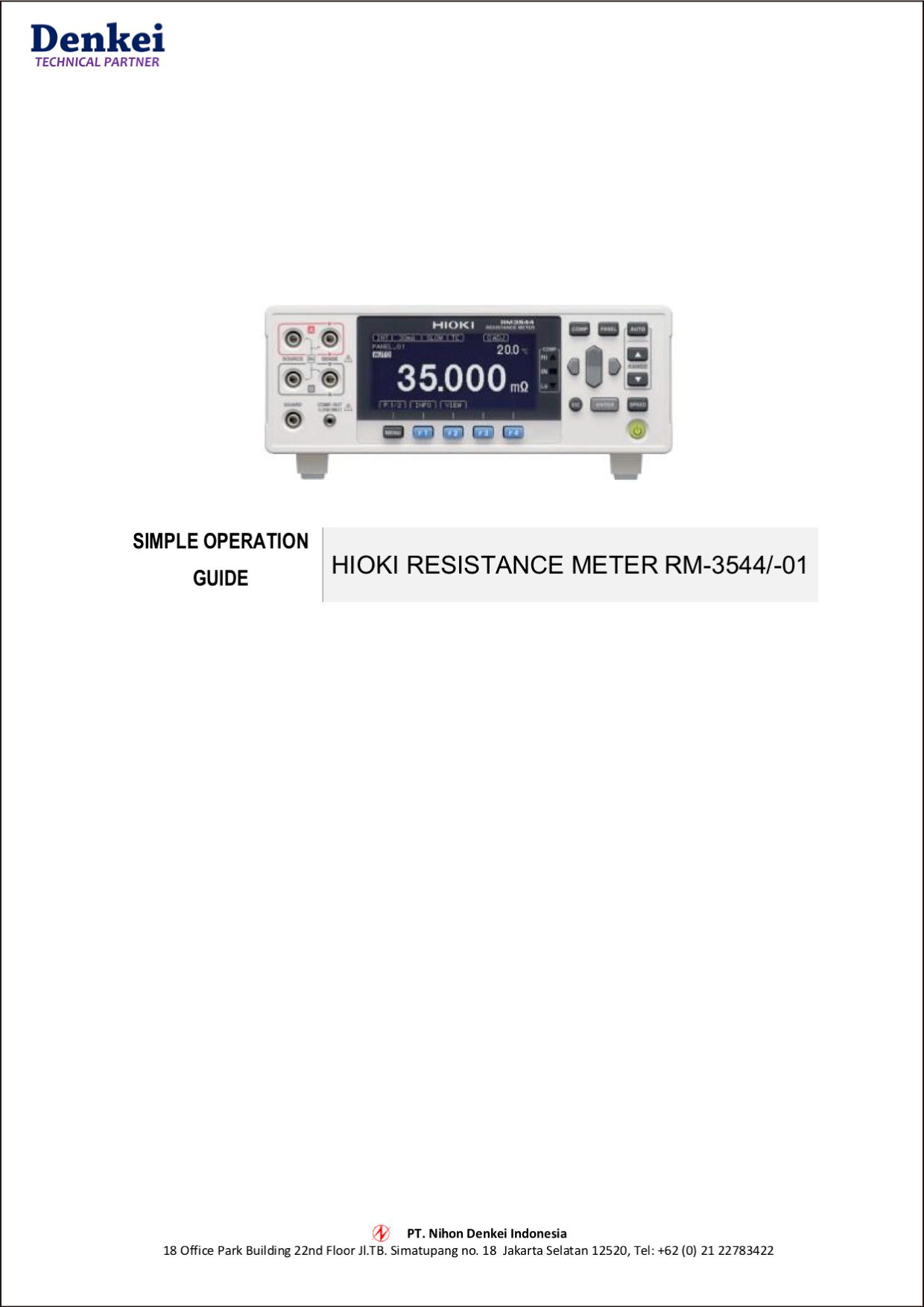 Pengukur Nilai Resistansi HIOKI RM3544/-01 | PT. NIHON DENKEI INDONESIA ...